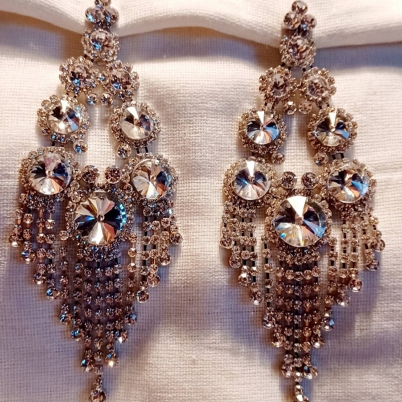 Jewelry | Large Runway Rhinestone Clip On Chandelier Earrings | Poshmark
